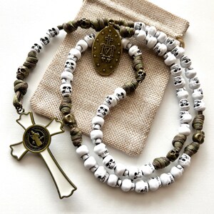 St. Benedict Memento Mori Catholic Rosary. 11mm White Skull Beads ...