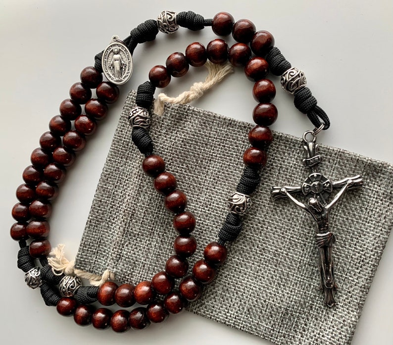 Natural Wood Catholic Rosary. Metal Our Father Beads. Large - Etsy