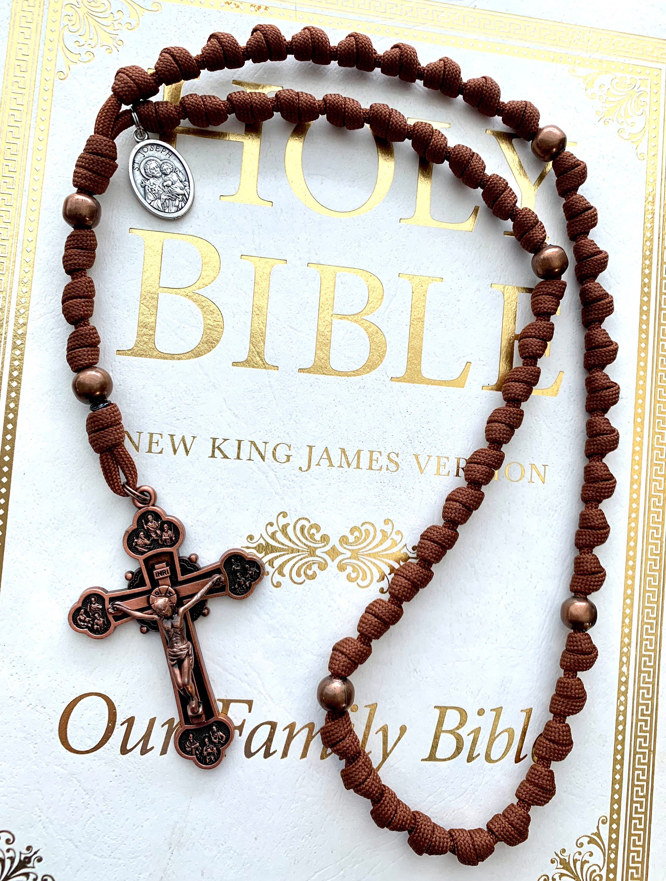 12 Apostles Brown Catholic Rosary Rope W/metal Copper Finish - Etsy
