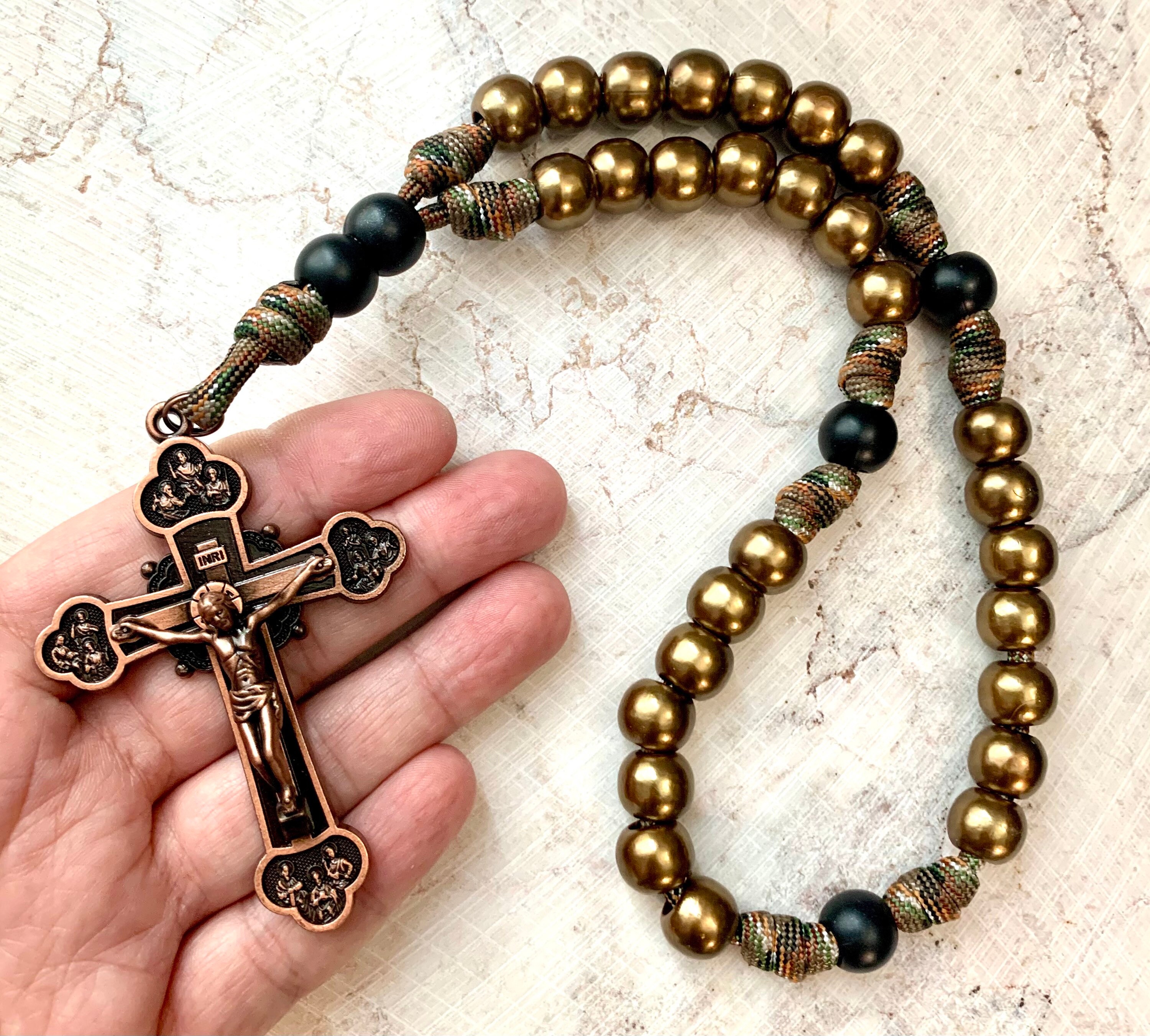 12 Apostles Anglican Rosary. Large Metal Cross. 12mm ABS Plastic Brown ...