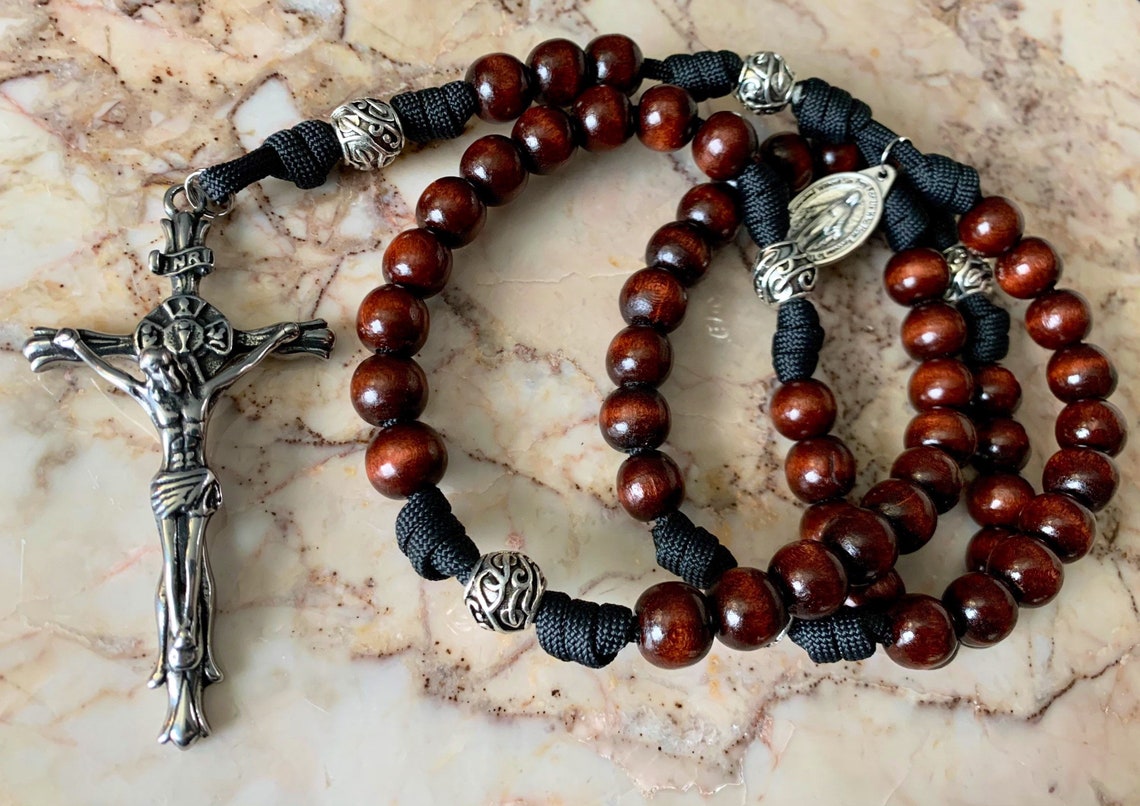 Natural Wood Catholic Rosary. Metal Our Father Beads. Large - Etsy