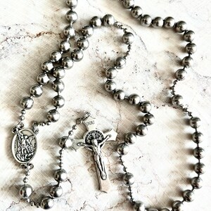 Stainless Steel 8mm Beads, Ball Chain Catholic Rosary With St. Benedict ...
