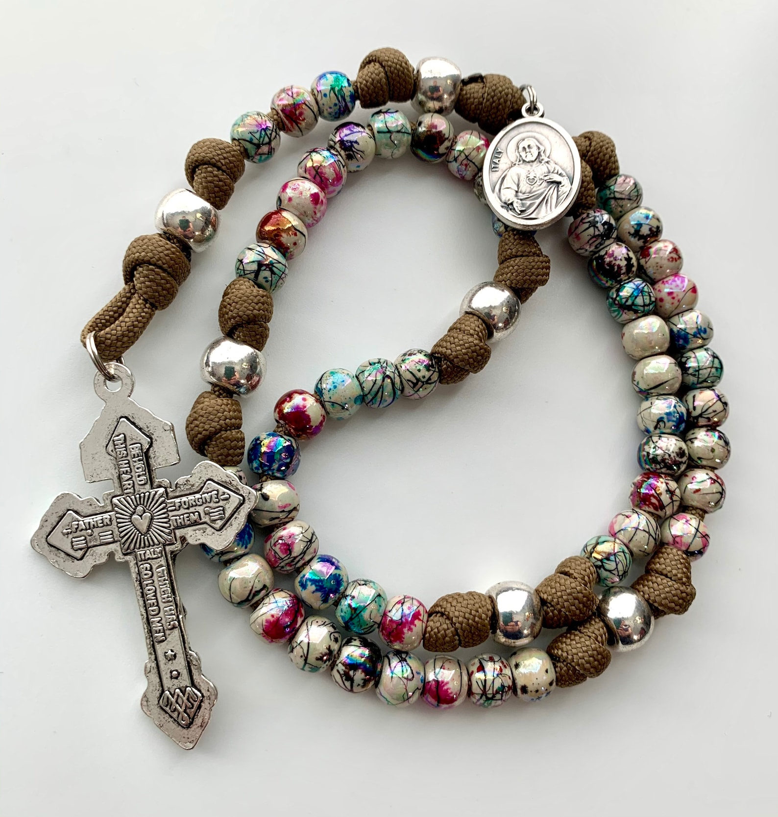 Miniature Multicolor Catholic Rosary W/pardon Crucifix. Beautiful 8mm ...