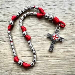 Miniature 9” Crusader Templar Red Cross Anglican Rosary. 6mm Stainless ...