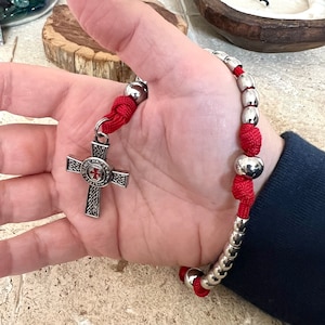 Miniature 9” Crusader Templar Red Cross Anglican Rosary. 6mm Stainless ...