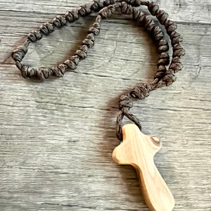 Holy Land Knotted Anglican Rosary Rope. Olive Wood 2.5 Inch Cross Made ...