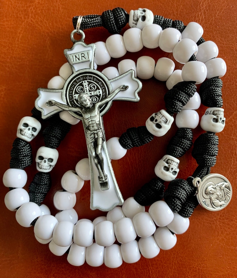 Skull Catholic Rosary Memento Mori W/white Gloss Acrylic 10mm - Etsy