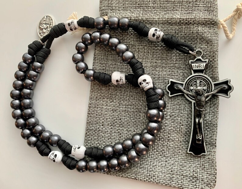 Skull Catholic Rosary Memento Mori W/black to Gray CCB 10mm - Etsy