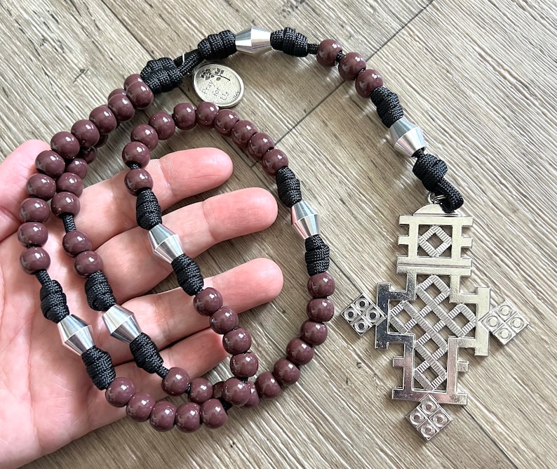 Large Ethiopian Cross Catholic Rosary. 10mm Brown Acrylic Beads ...