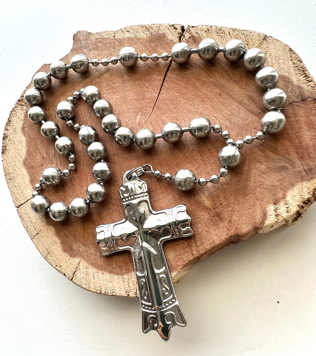 All Stainless Steel Anglican Rosary, Ball Chain 8mm Beads. King’s Crown ...