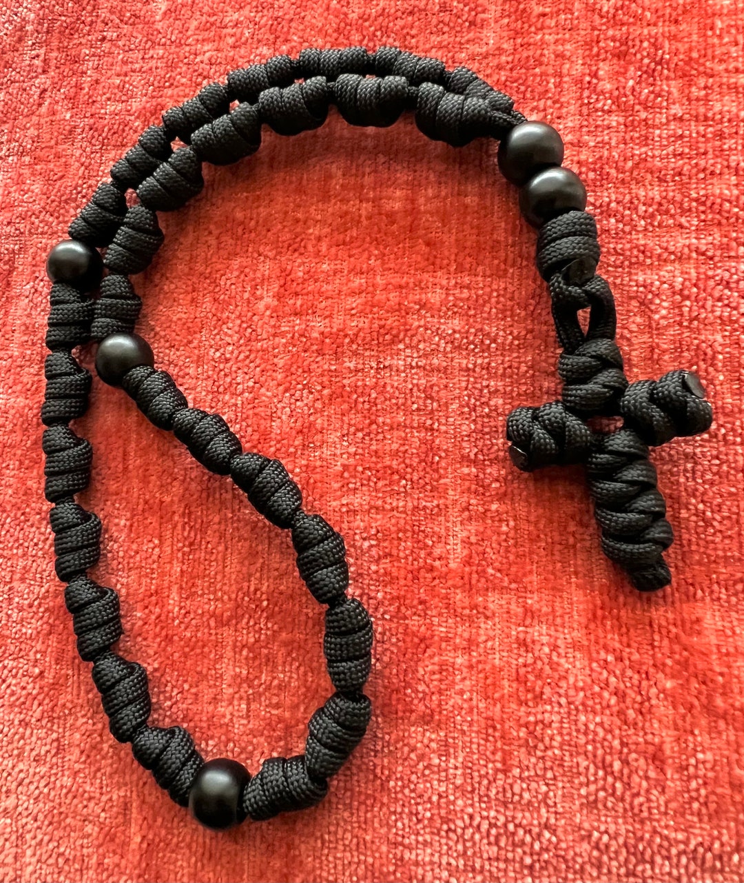 Black Triple Barrel Knotted Anglican Rosary Rope. 12mm Black Matte ...