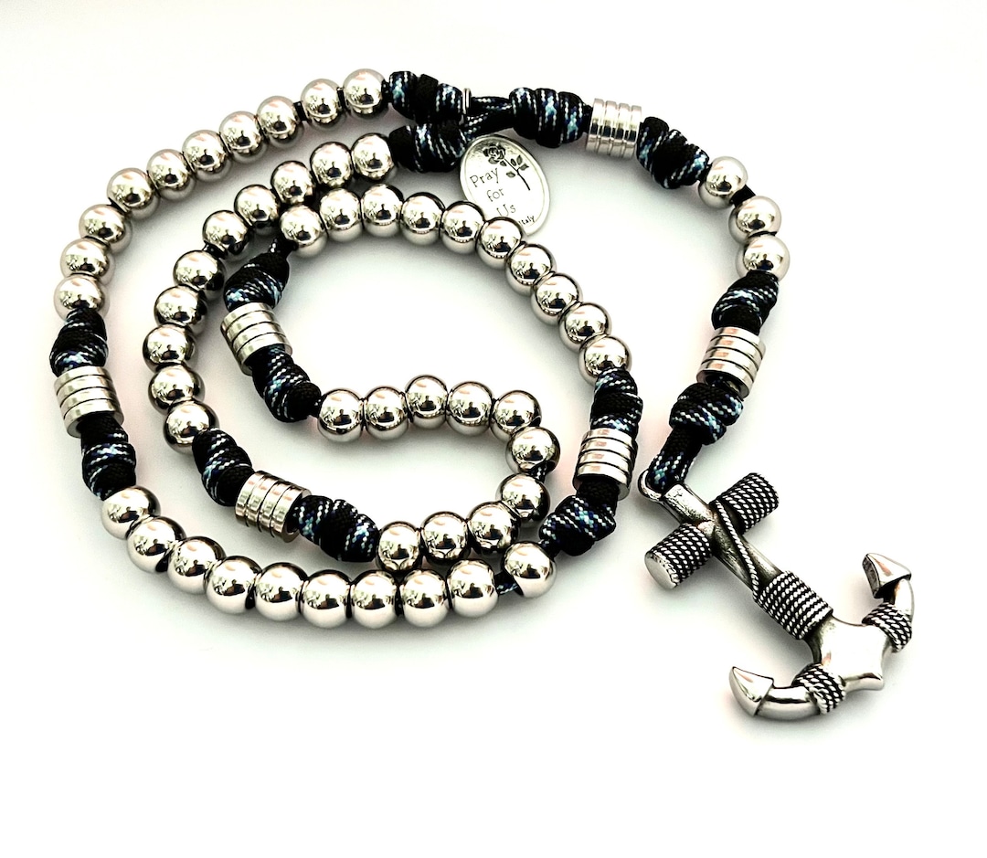 HEAVY 6.45oz ALL Stainless Steel Catholic Rosary W/10mm Beads & Thick ...
