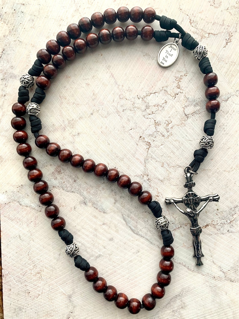 Natural Wood Catholic Rosary. Metal Our Father Beads. Large - Etsy