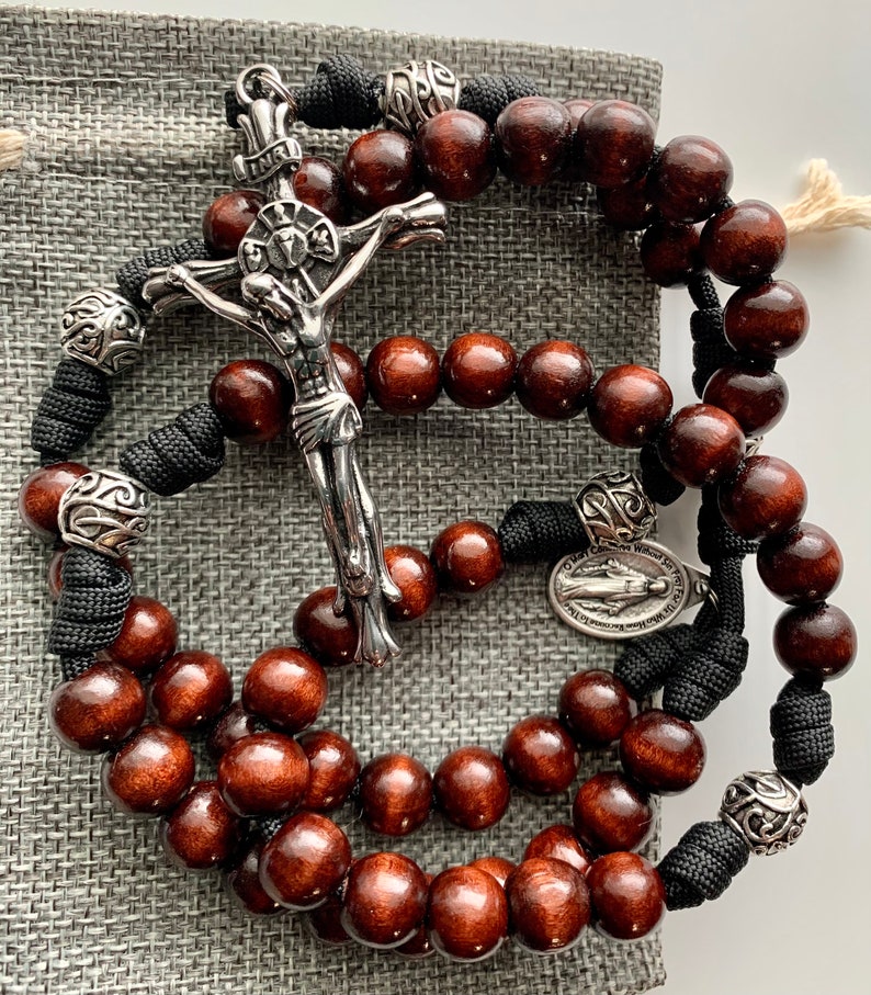 Natural Wood Catholic Rosary. Metal Our Father Beads. Large - Etsy