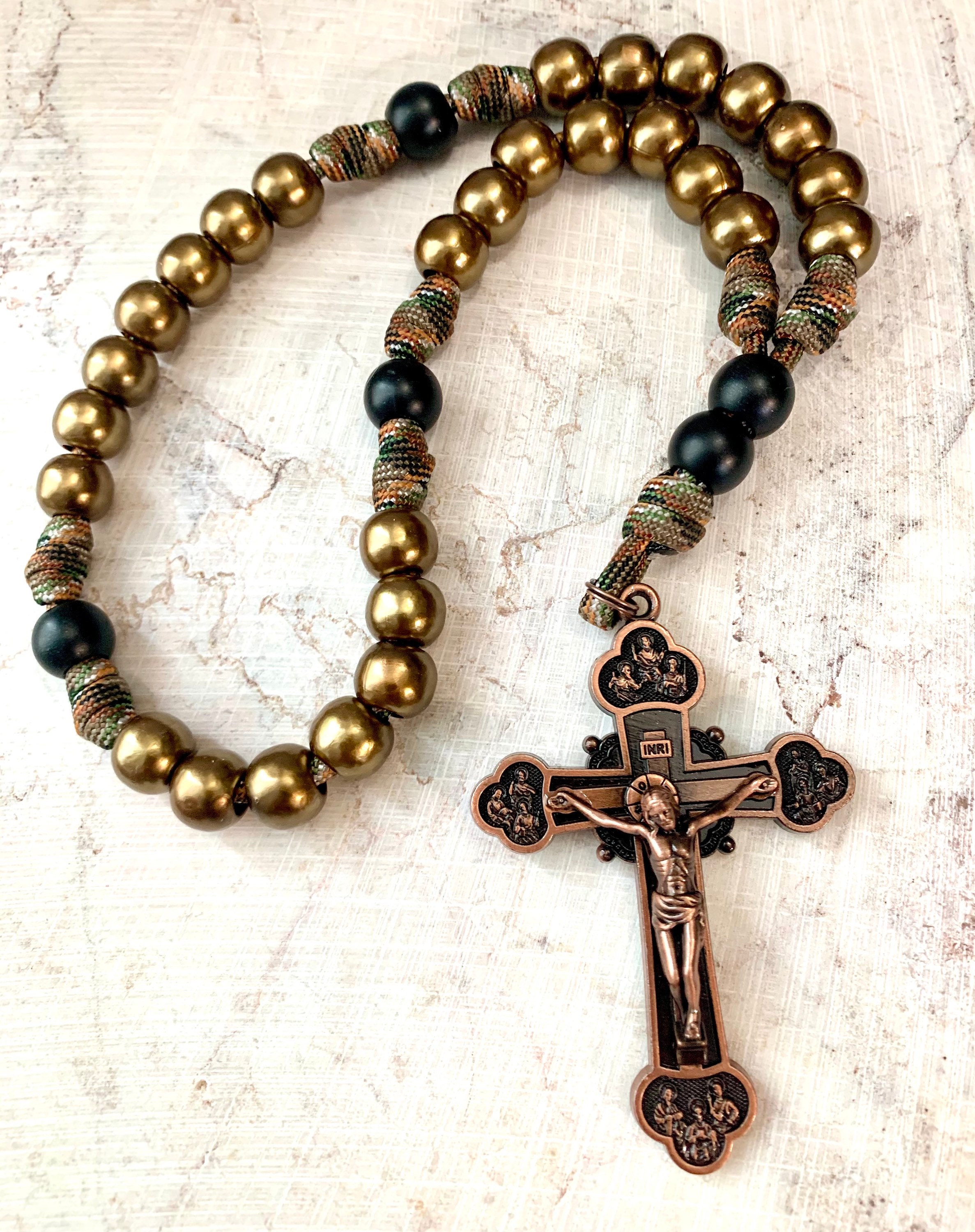 12 Apostles Anglican Rosary. Large Metal Cross. 12mm ABS Plastic Brown ...