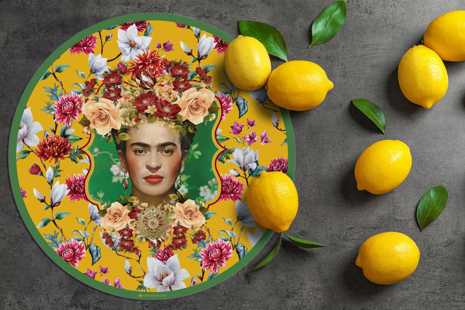 Round yellow Frida Kahlo Heat resistant printed placemat round | Etsy