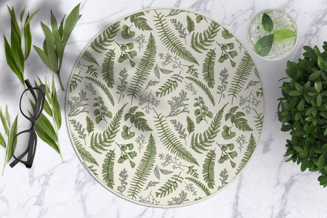 Round Nordic Leaves Green Scandinavian Heat Resistant Printed Placemat ...