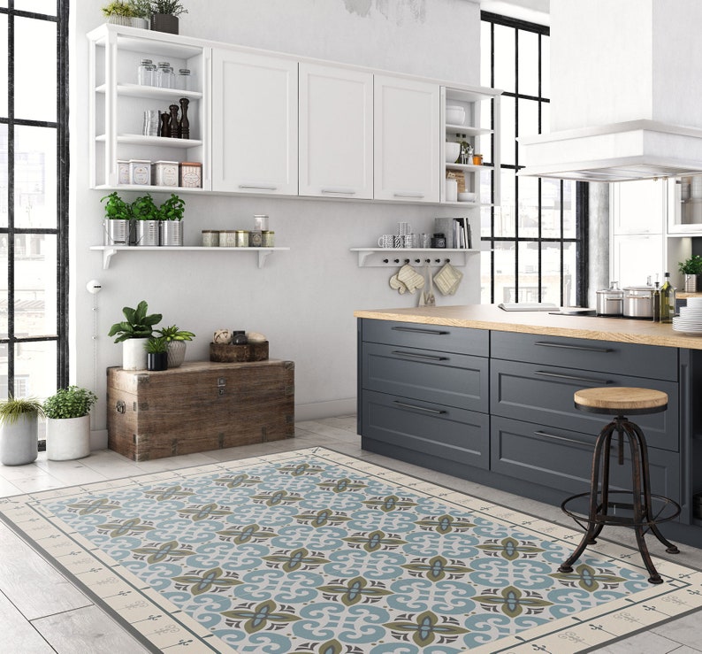 Moroccan Tiles Floor Mat Pvc Kitchen Rug Linoleum Area Rug | Etsy