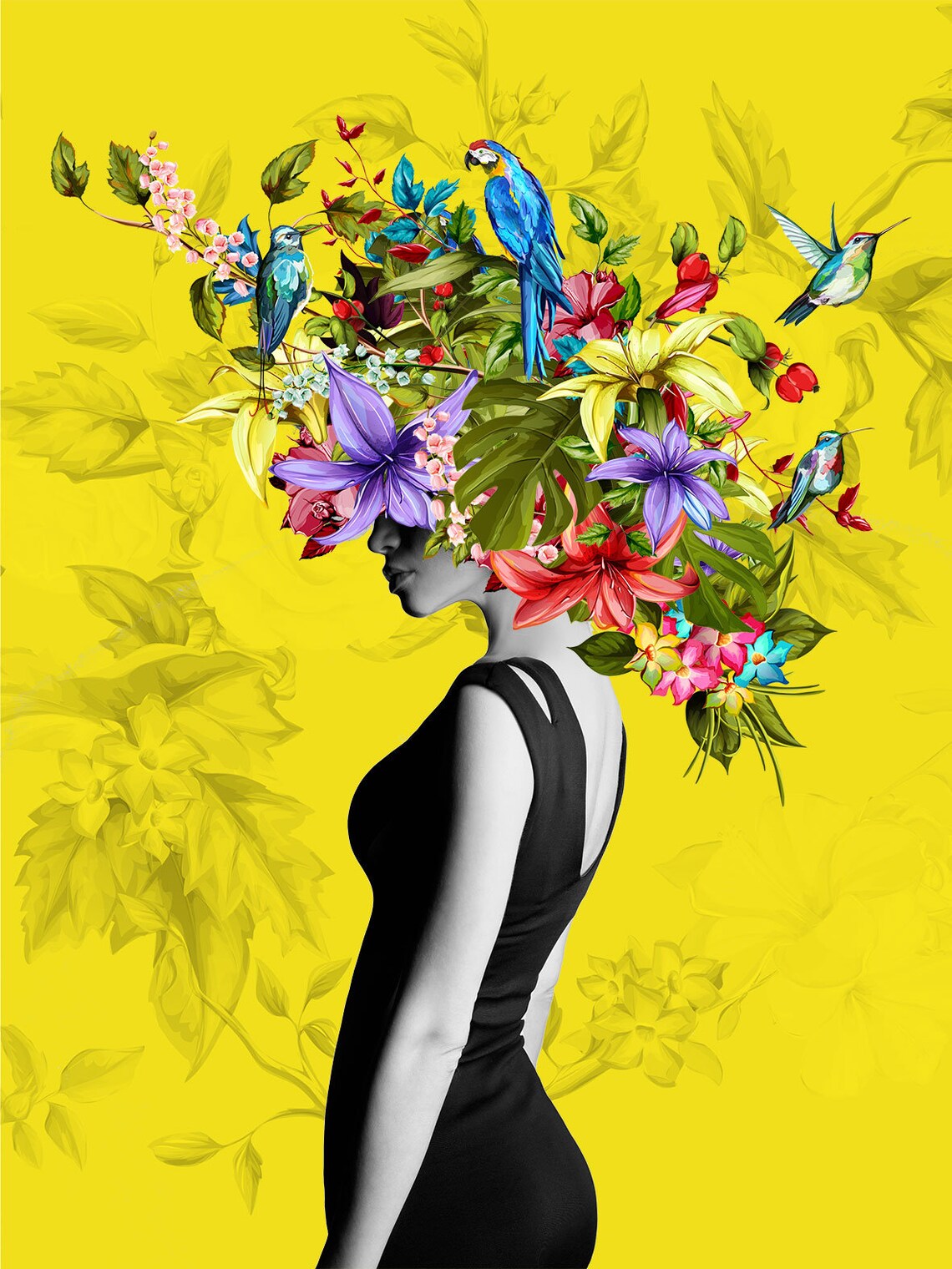 Yellow Bloom Girl PRINTABLE Poster Romantic Modern Print Home - Etsy