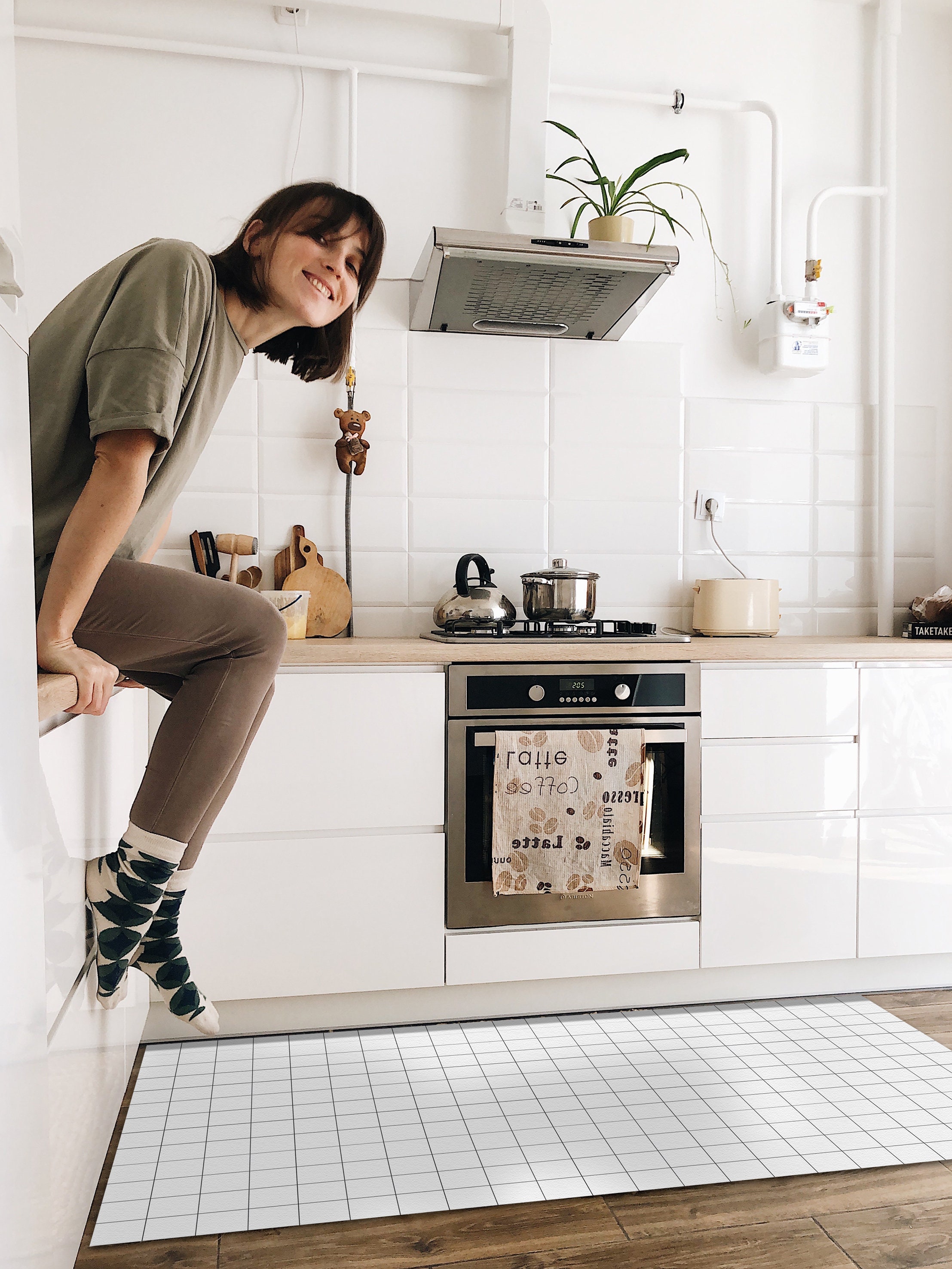 Minimalist Grid Floor Mat Scandinavian Rug Modern Rug | Etsy