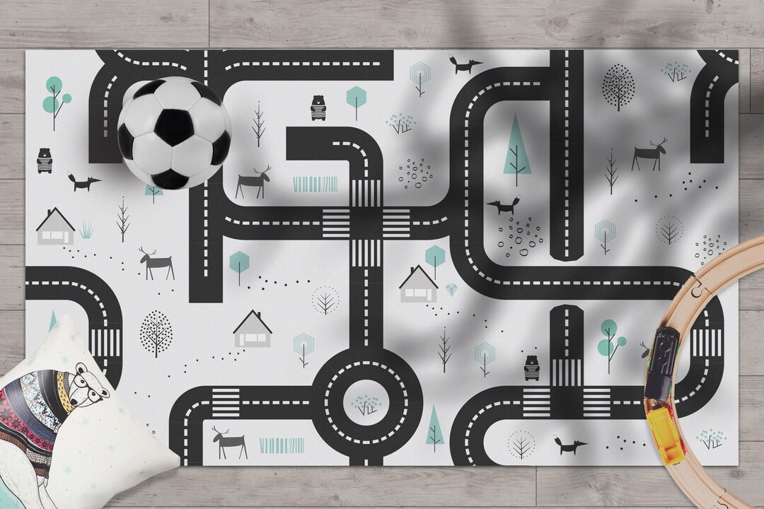 Road Activity Rug, Nursery Rug, Play Rug, Nursery Decor, Linoleum ...