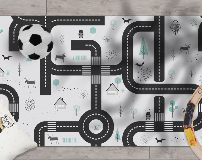 Road Activity Rug, Nursery Rug, Play Rug, Nursery Decor, Linoleum ...