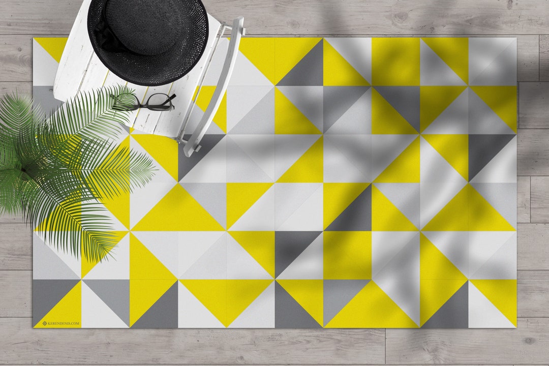 Yellow Geometric Floor Mat, Scandinavian Rug, Modern Rug, Decorative ...