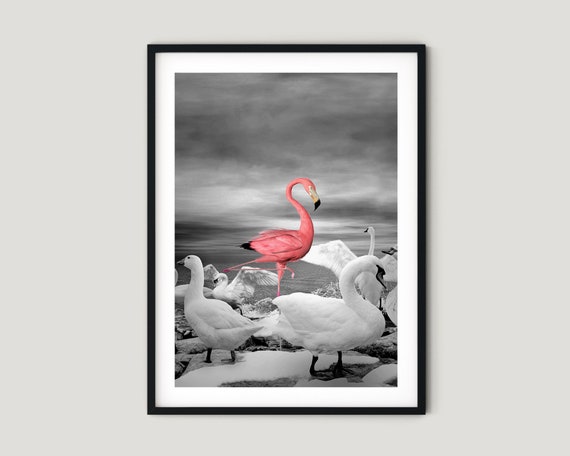 Pink flamingo PRINTABLE Posters colorful romantic modern | Etsy