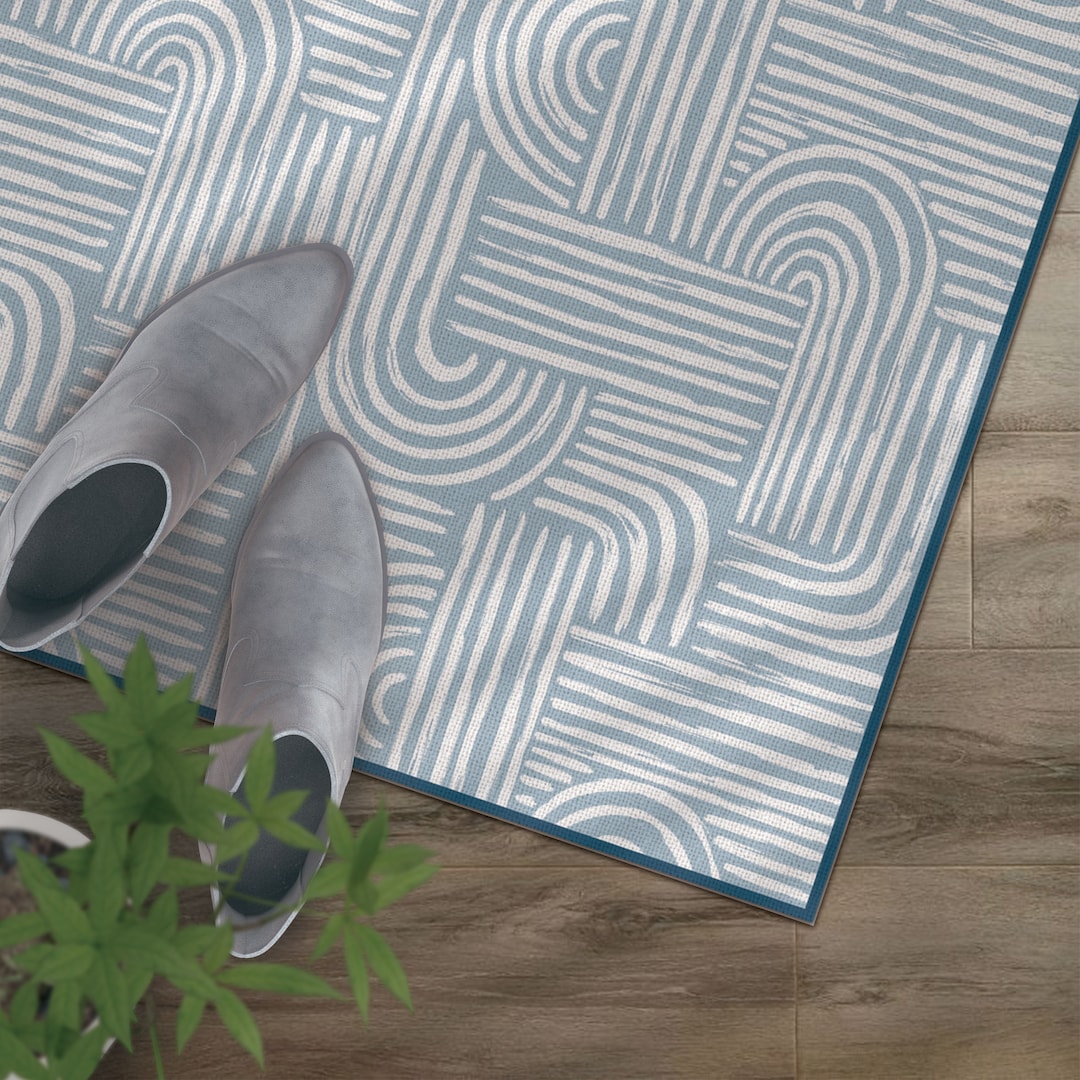 Boho, Abstract, Blue, Boho Chic, Floor Mat, Decorative Rug, Linoleum ...