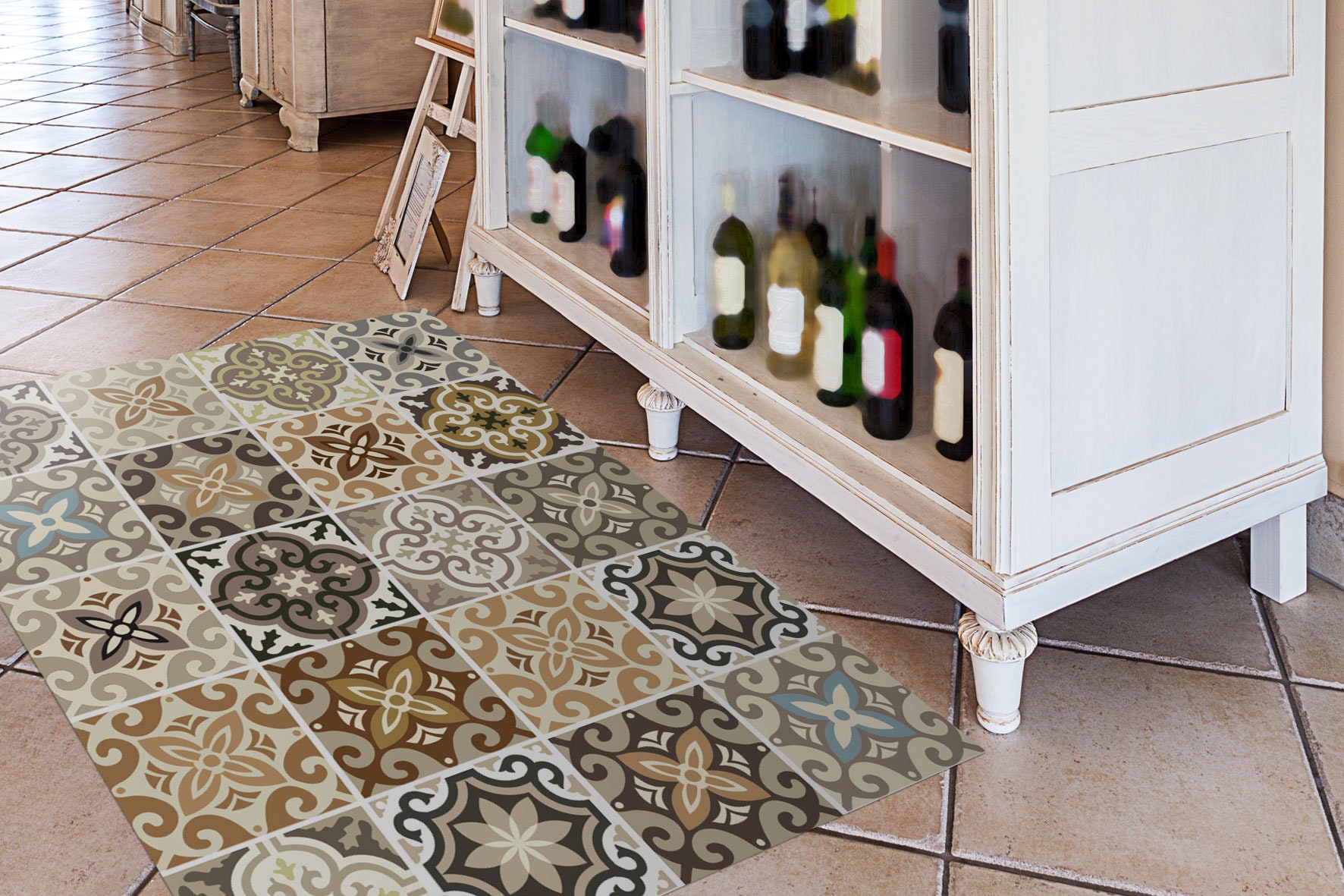 Moroccan tiles floor mat pvc kitchen rug Linoleum area rug | Etsy