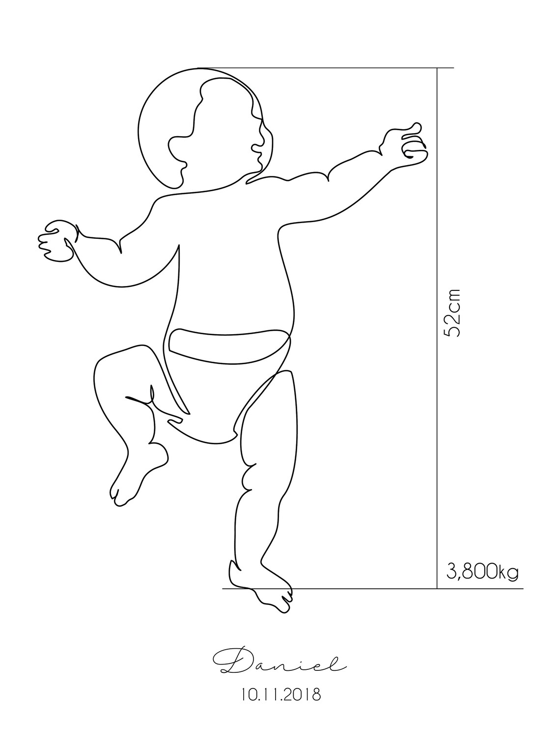 Real Size Baby Print Baby Name Weight and Height Date of - Etsy