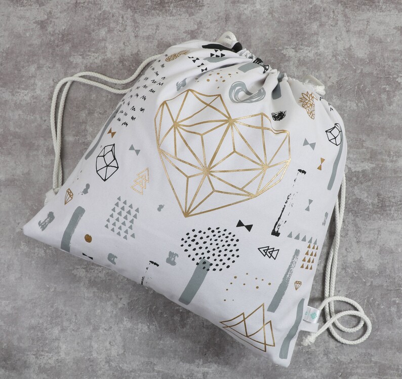 Foil Gold Print of Geometric Abstract - Backpack Drawstring Sack Bag ...