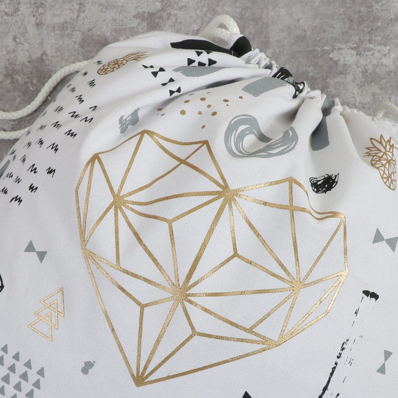 Foil Gold Print of Geometric Abstract - Backpack Drawstring Sack Bag ...