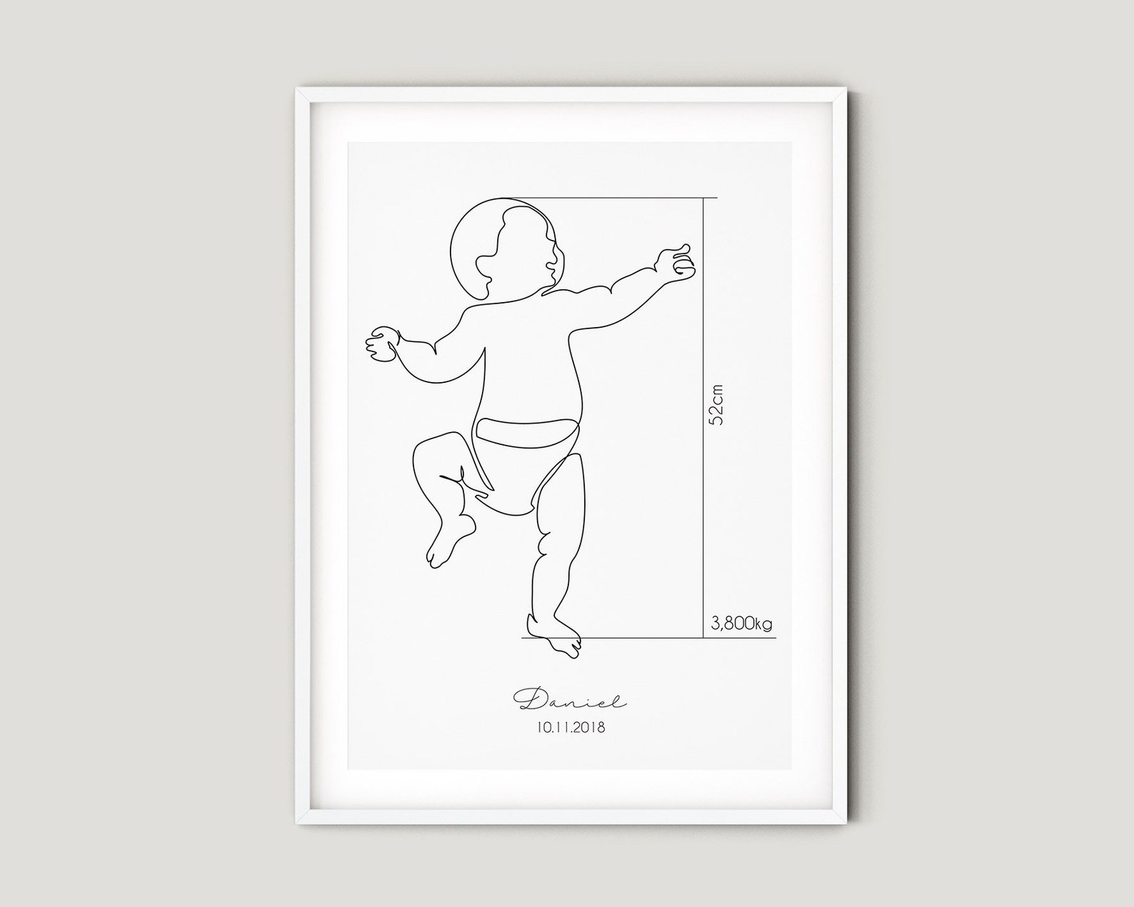 Real Size Baby Print Baby Name Weight and Height Date of - Etsy