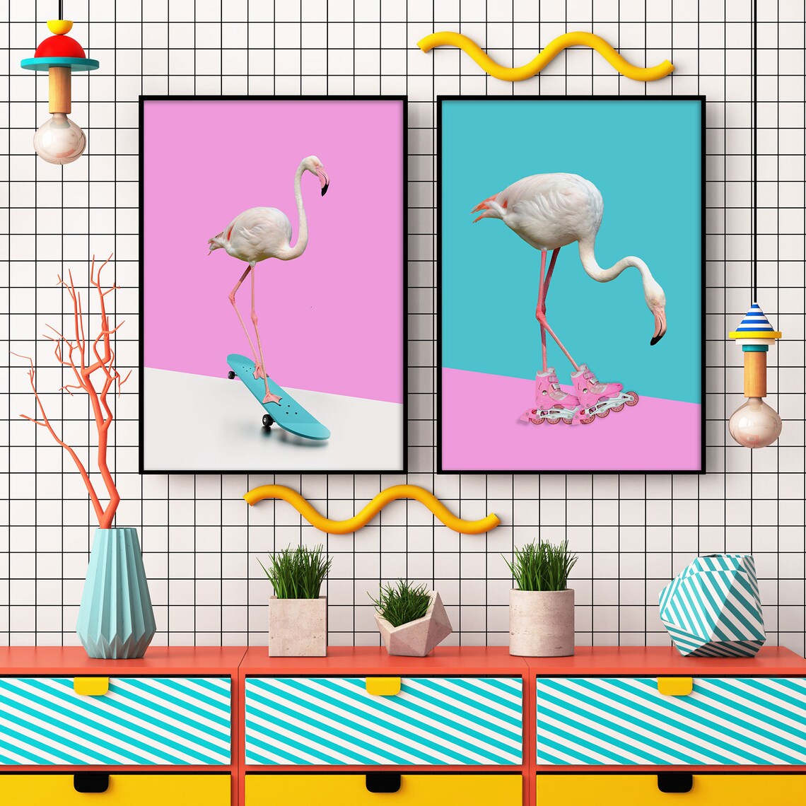 Funky Flamingos PRINTABLE Posters Colorful Cute Modern Prints - Etsy