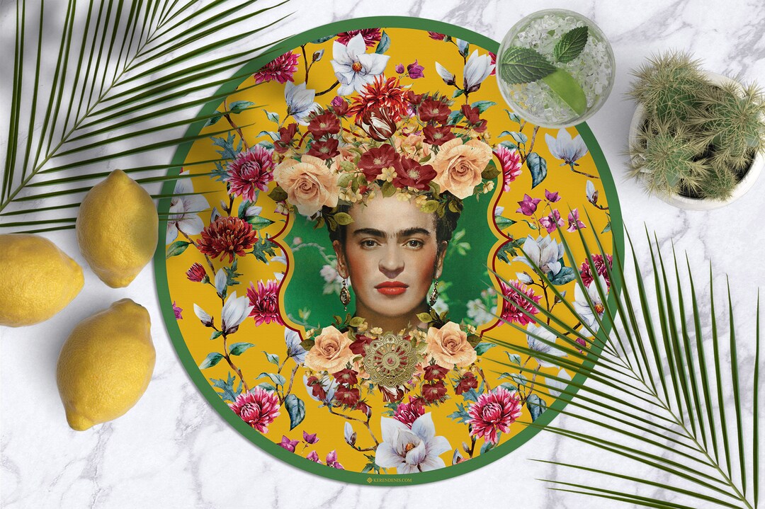 Round Yellow Frida Kahlo Heat Resistant Printed Placemat Round Table ...