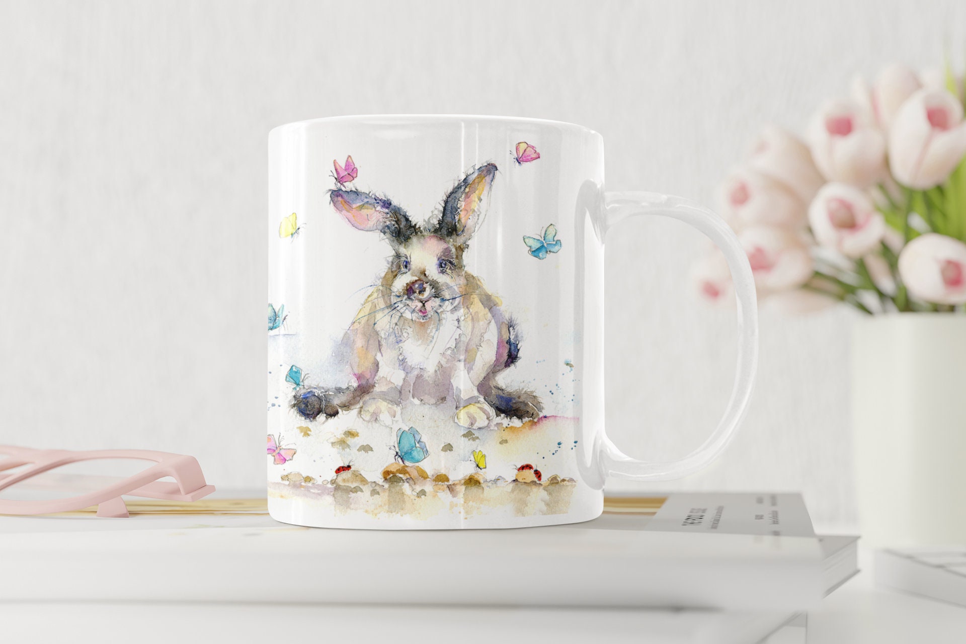 Butterfly Bunny Ceramic Mug. Bunny Mug. Rabbit Mug. Cute Funny | Etsy UK