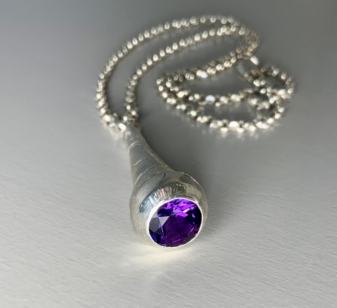Amethyst Pure Silver Pendulum, Spiritual Energy Pendulum Jewelry ...