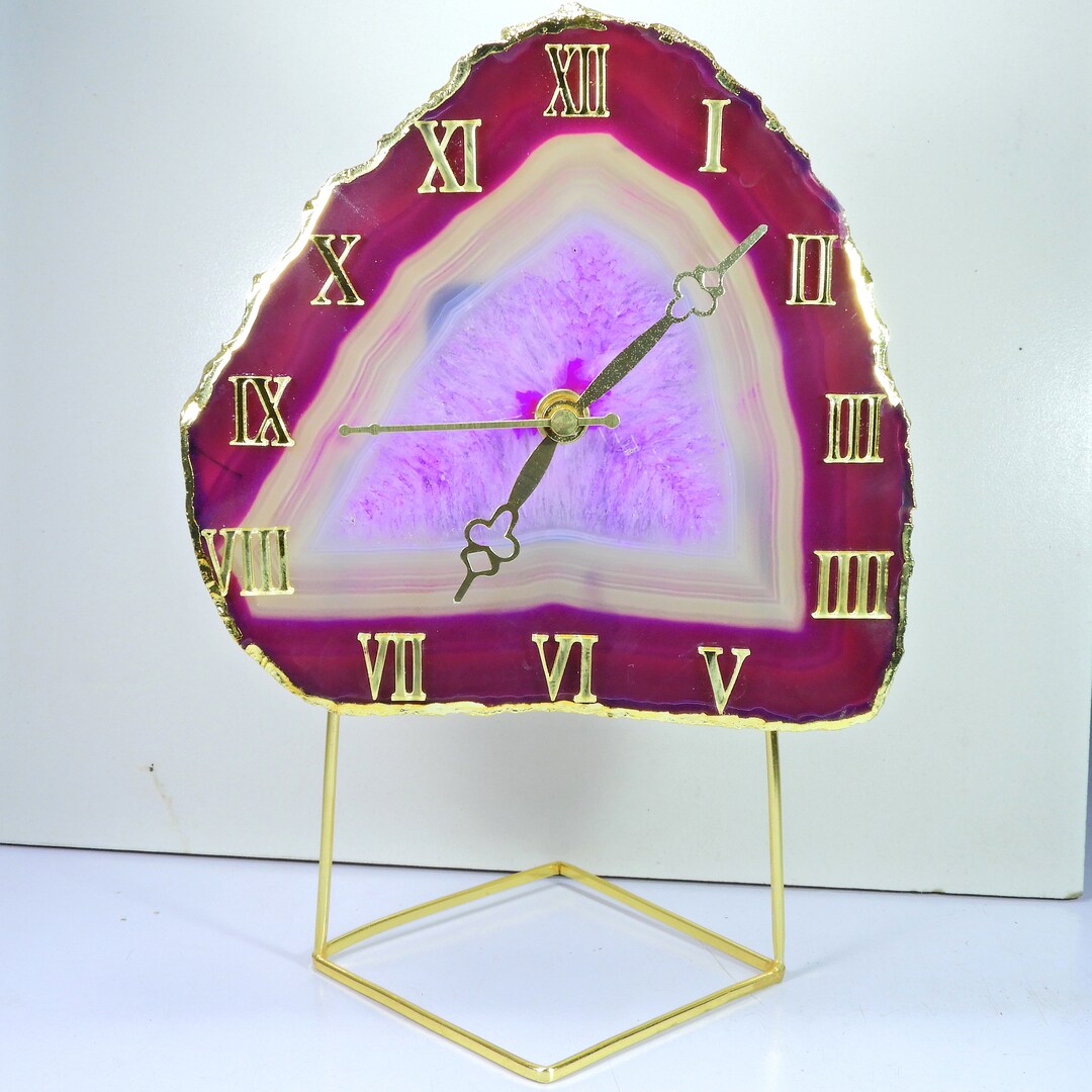 Natural Electroplated Agate Gemstone Table Clock Home Decor Agate ...