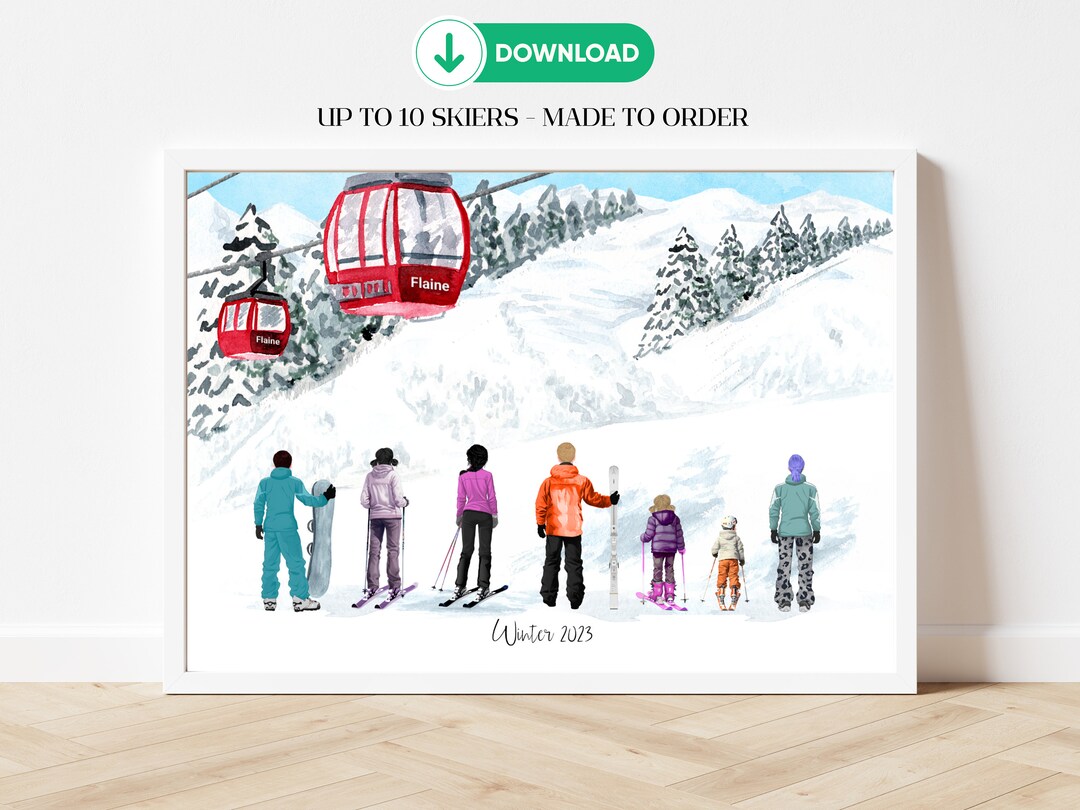 Ski Poster, Personalised Family Skiing Print DIGITAL FILE, up to 10 ...