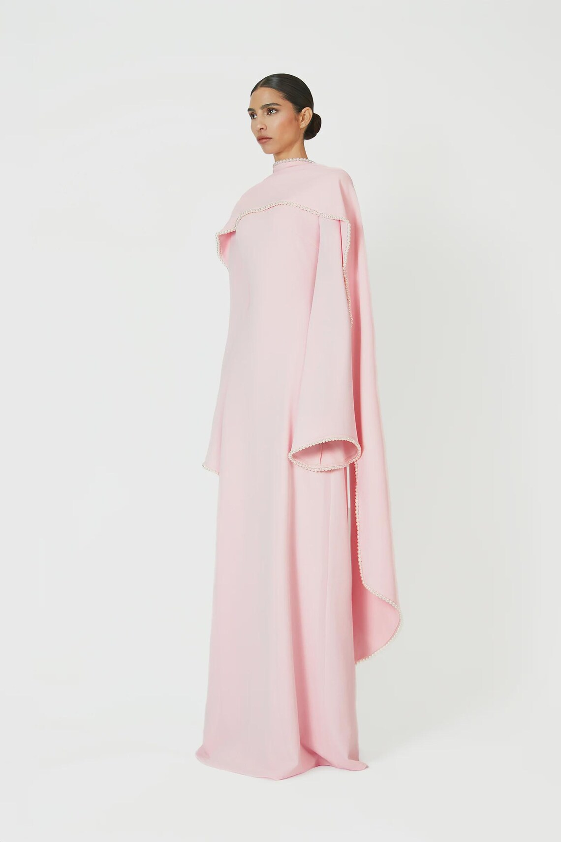 A-line Pearl Trim Maxi Dress - Blush Pink | Tzinut Fashion | Modest ...