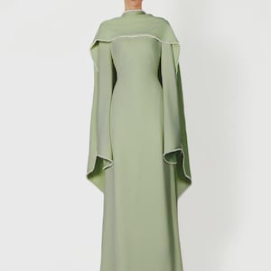 A-line Pearl Trim Maxi Dress - Sage Green | Tzinut Fashion | Modest ...