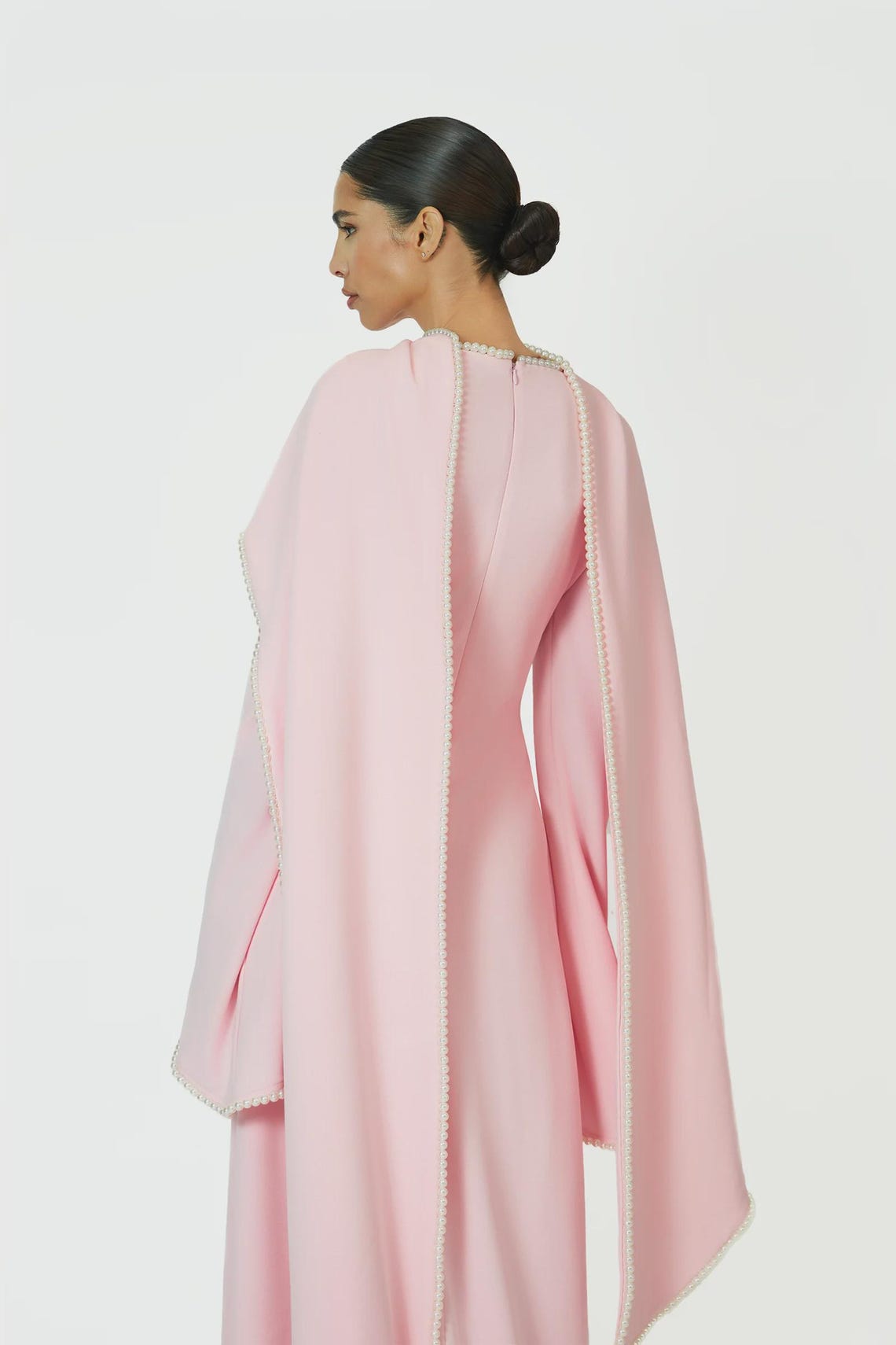 A-line Pearl Trim Maxi Dress - Blush Pink | Tzinut Fashion | Modest ...