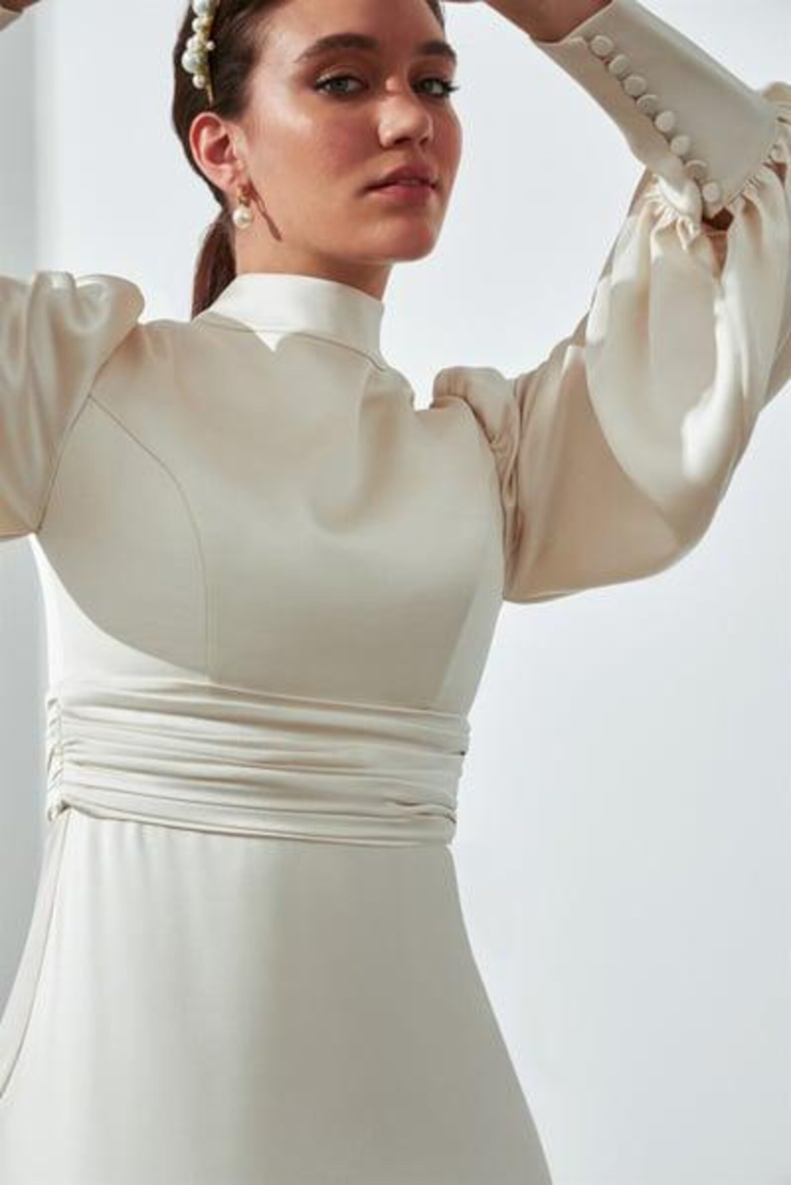 Satin Hight Neck Gown| Tzinut Fashion | Modest Gown | Shabbat Outfits ...