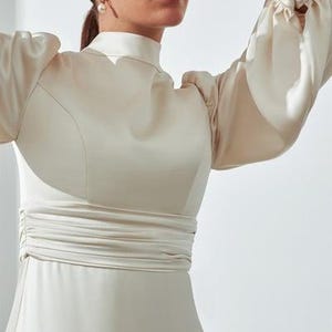 Satin Hight Neck Gown| Tzinut Fashion | Modest Gown | Shabbat Outfits ...
