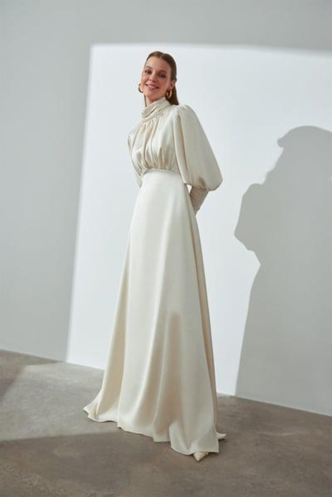 Satin Hight Neck Gown| Tzinut Fashion | Modest Gown | Shabbat Outfits ...