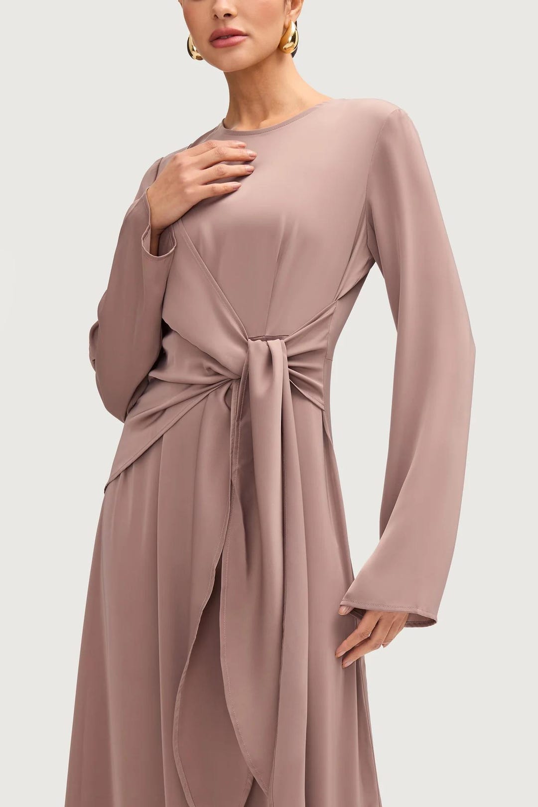Side Tie Maxi Dress - Dusty Pink | Tzinut Fashion | Modest Gown ...
