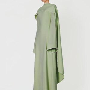 A-line Pearl Trim Maxi Dress - Sage Green | Tzinut Fashion | Modest ...