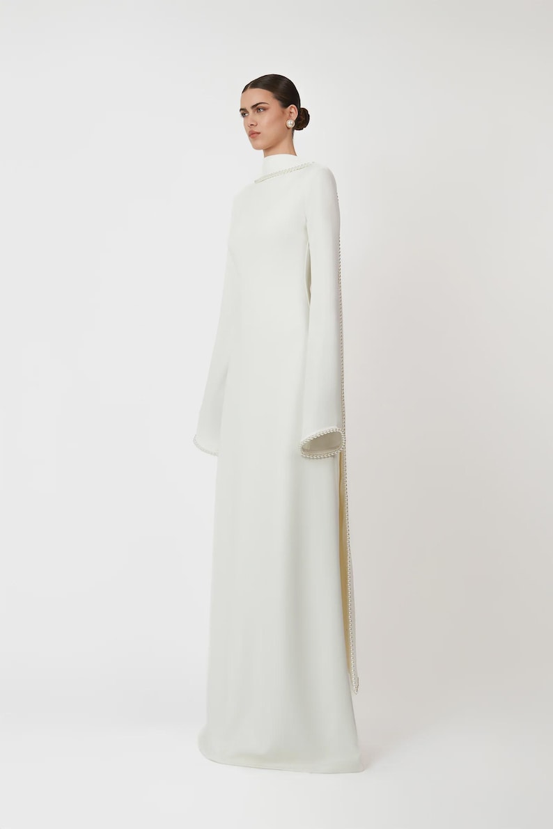 A-line Pearl Trimm Maxi Dress - off White | Tzinut Fashion | Modest ...