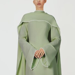 A-line Pearl Trim Maxi Dress - Sage Green | Tzinut Fashion | Modest ...